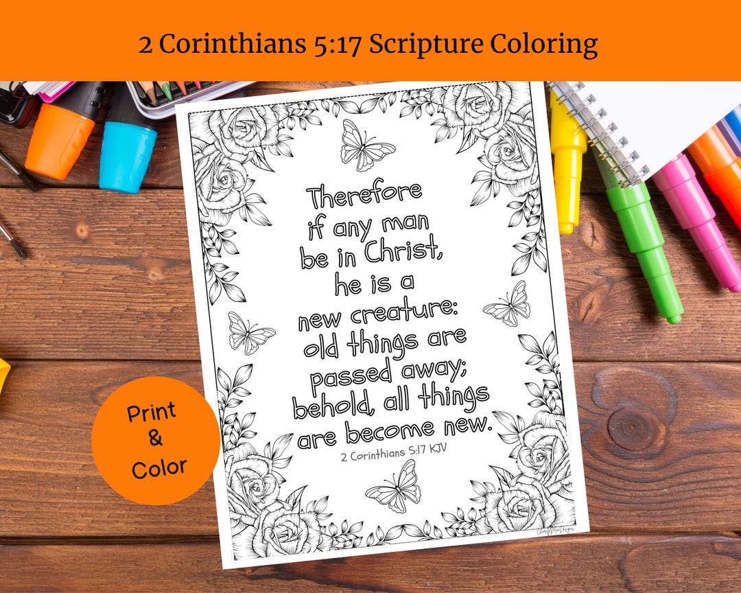 2 Corinthians 5:17 KJV Scripture Coloring Page, Christian Bible Verse ...