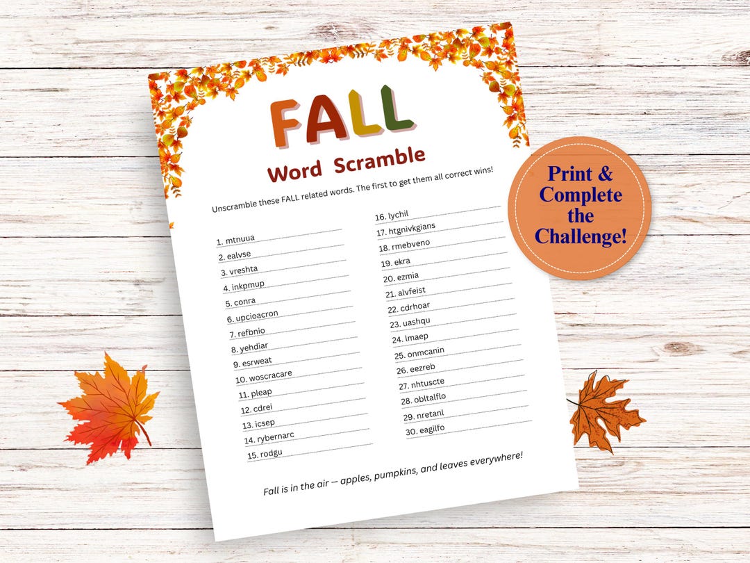 Fall Word Scramble Game, Autumn Activity (PDF Printable) - Etsy Australia
