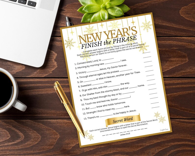 New Year’s Finish the Phrase Game • Secret Word Challenge • Printable ...