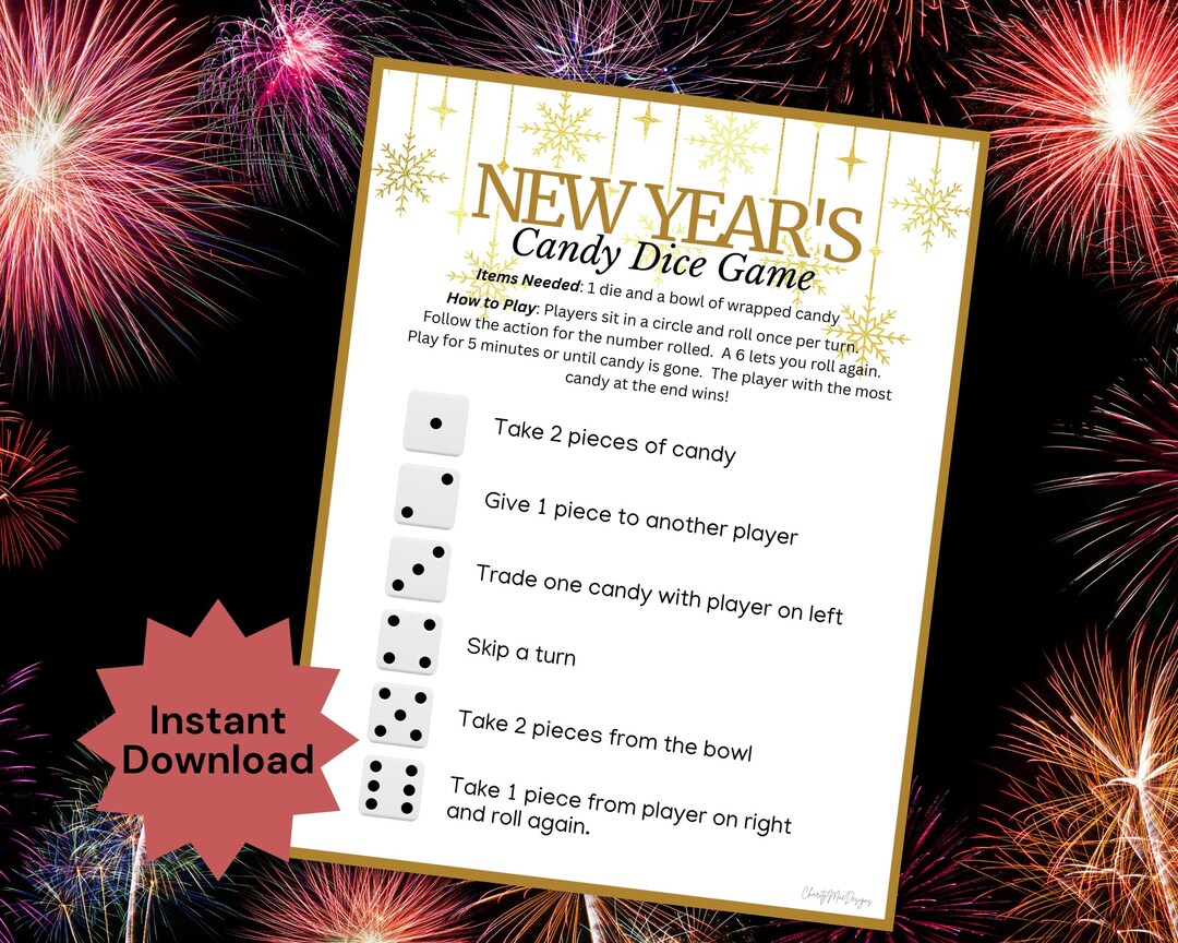 New Year’s Candy Dice Game, Printable Party Game for Kids & Families ...