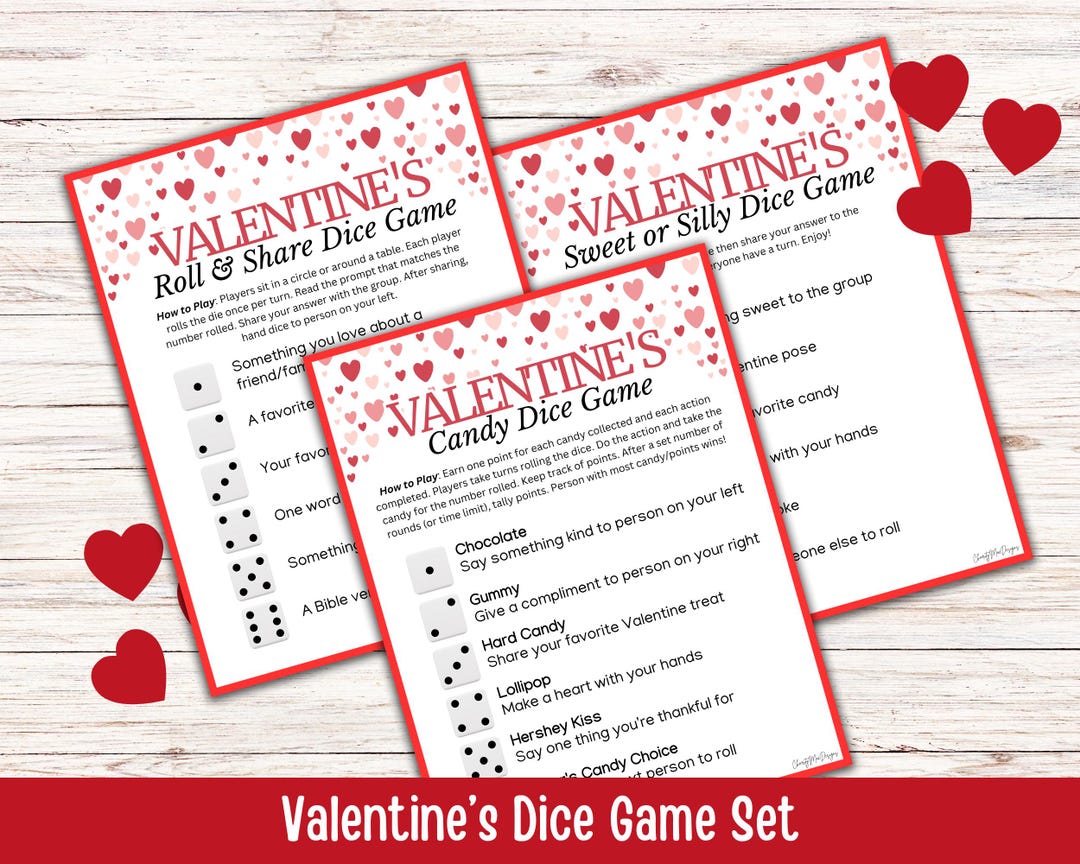 Valentine’s Dice Game Set, Roll and Share, Candy, and Sweet or Silly ...