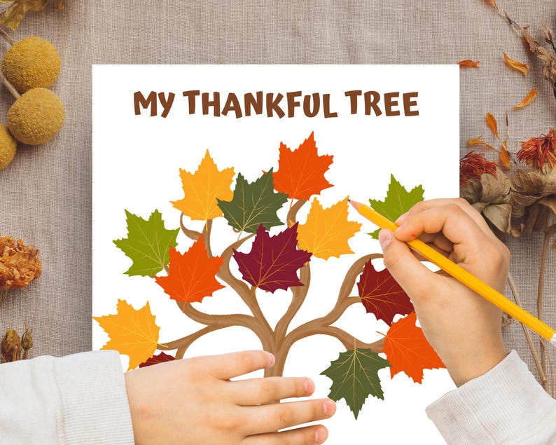 My Thankful Tree Activity Printable, Gratitude Tree Craft Kit for Kids ...