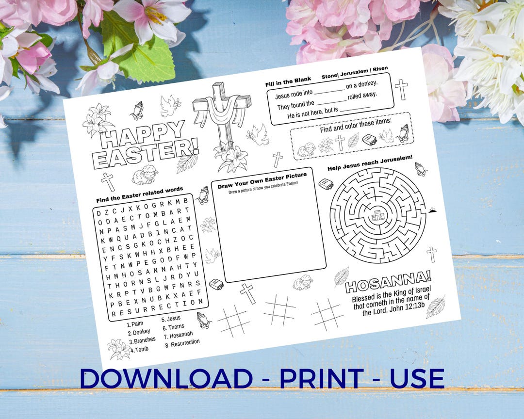 Easter Activity Placemat, Kids Easter Coloring, He is Risen, Easter ...