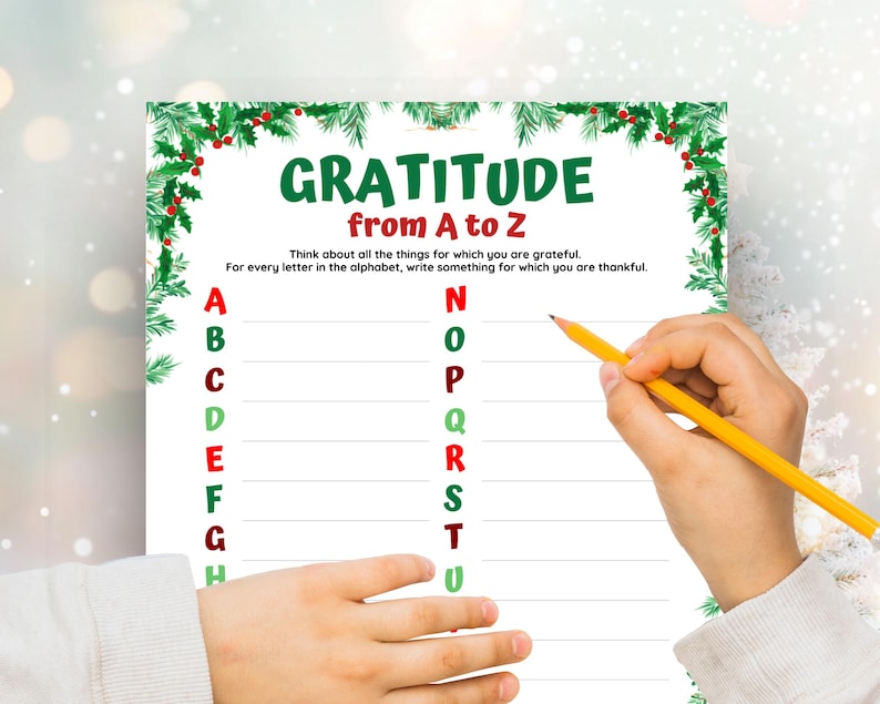 Christmas Gratitude A-Z Worksheet, Holiday Activity Printable ...