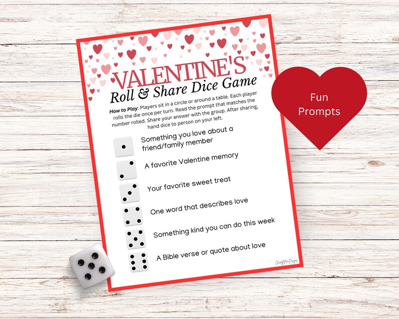 Valentine’s Dice Game Set, Roll and Share, Candy, and Sweet or Silly ...