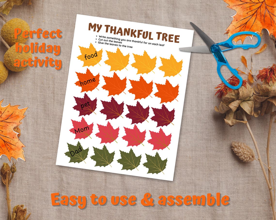 Thankful Tree Activity Printable: Thanksgiving Gratitude Craft (digital ...
