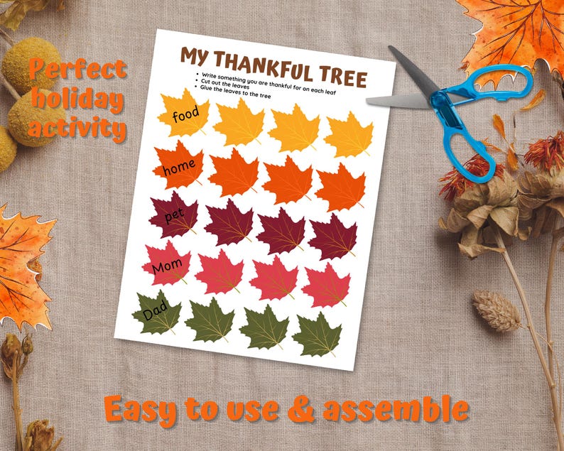 Thankful Tree Activity Printable: Thanksgiving Gratitude Craft (digital ...