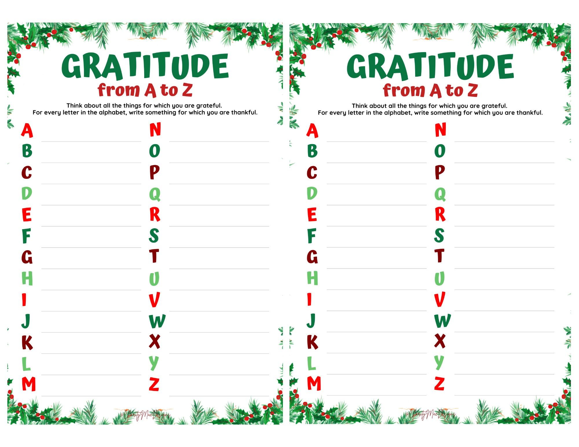 Christmas Gratitude A-Z Worksheet: Holiday Printable Game (digital ...