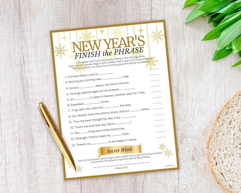 New Year’s Finish the Phrase Game • Secret Word Challenge • Printable ...