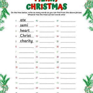 Christmas Word Game, Make Words From Merry Christmas, Fun Family ...