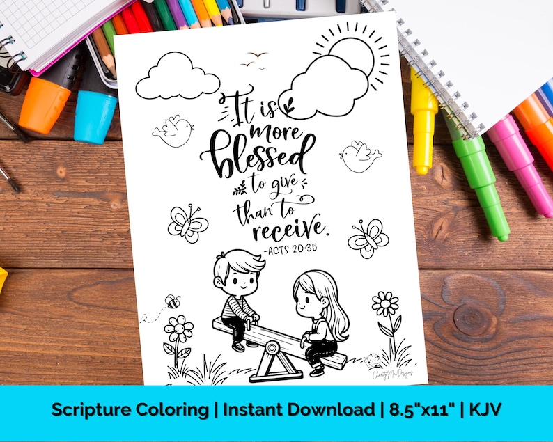 Acts 20:35 Scripture Coloring Page, Bible Verse Coloring Page, Instant ...