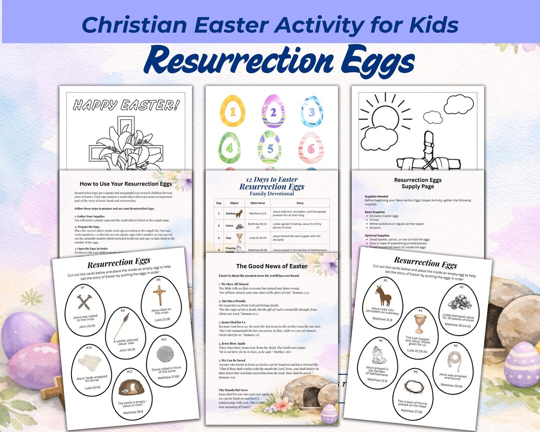 Resurrection Eggs Printable Kit, 12 Day Easter Countdown Devotional ...