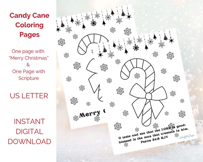 Christmas Candy Cane Coloring Page: Festive Holiday Activity (printable ...