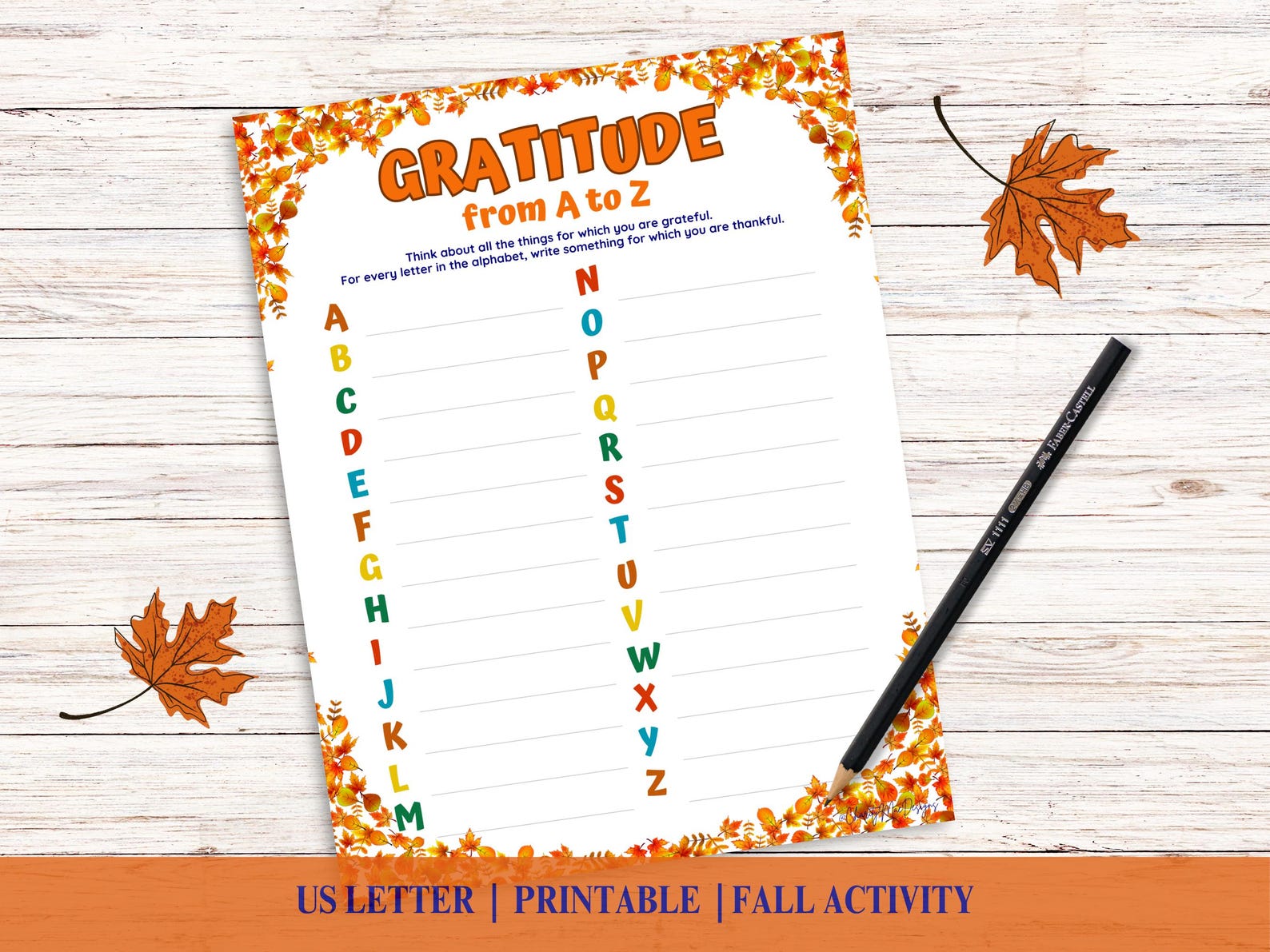 Gratitude Alphabet Activity Worksheet/ Thanksgiving / Gratitude From A ...
