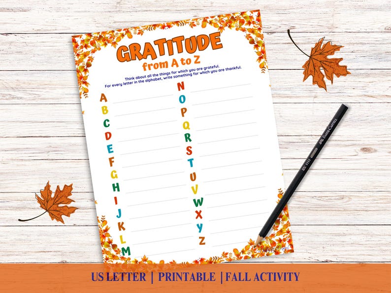 Gratitude Alphabet Activity Worksheet/ Thanksgiving / Gratitude From A ...
