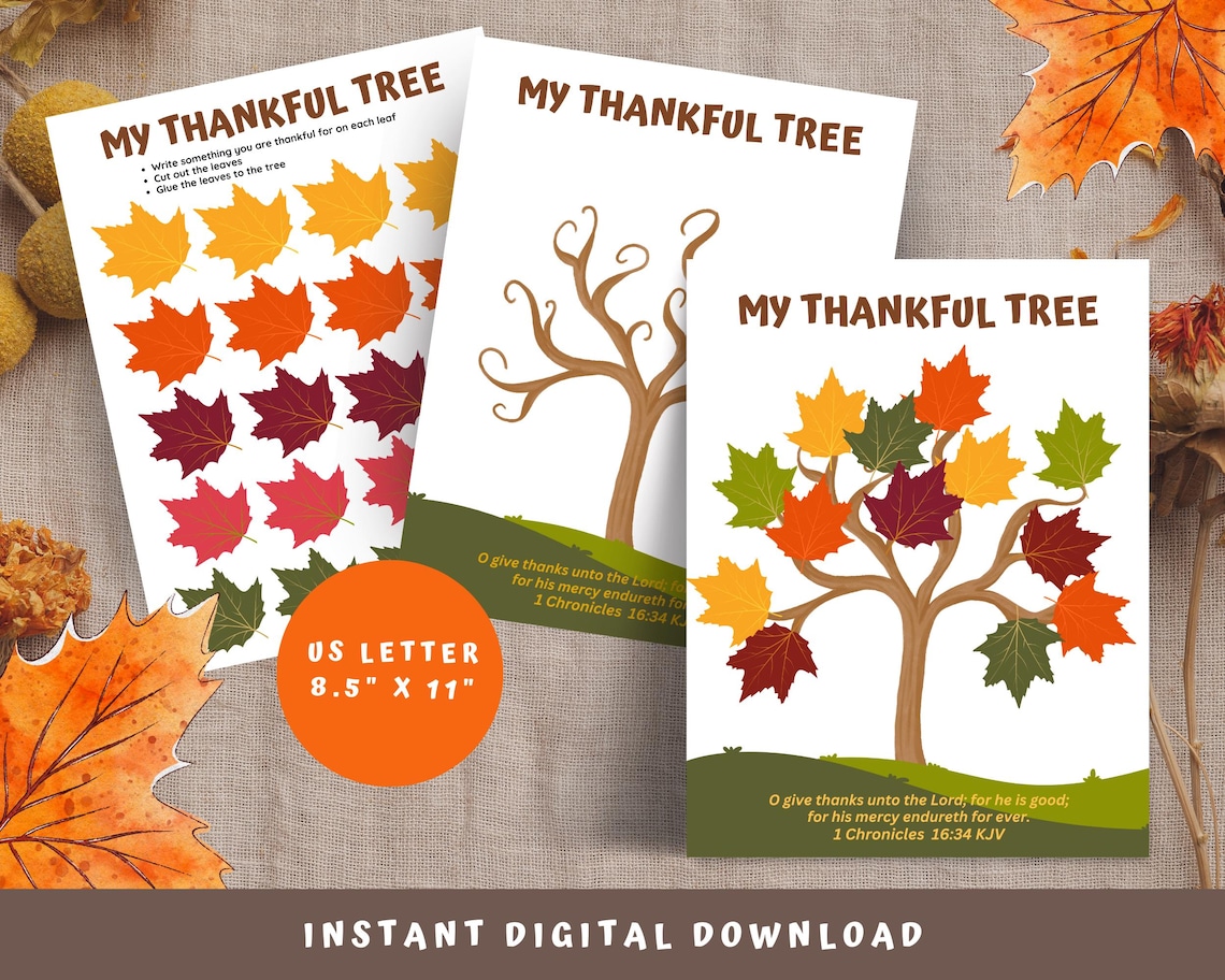 Thankful Tree Activity Printable: Thanksgiving Gratitude Craft (digital ...