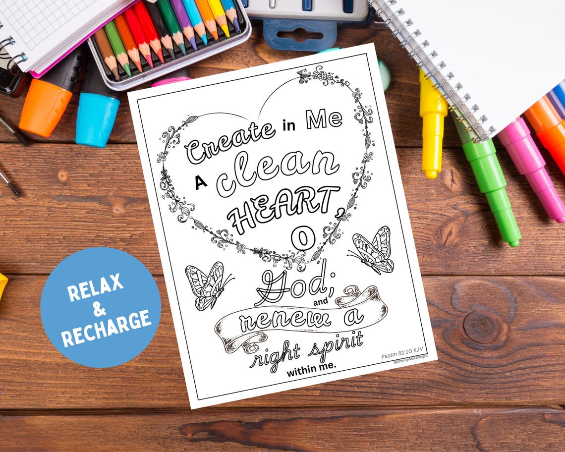 Psalm 51:10 Coloring Page – Butterfly Scripture Series, Christian Bible ...