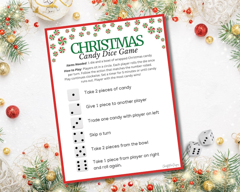 Christmas Candy Dice Game – Printable Holiday Party Activity (instant ...