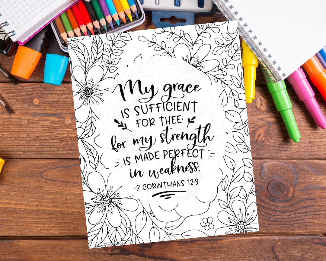 2 Corinthians 12.9 Scripture Coloring Page: Floral KJV Bible Verse ...