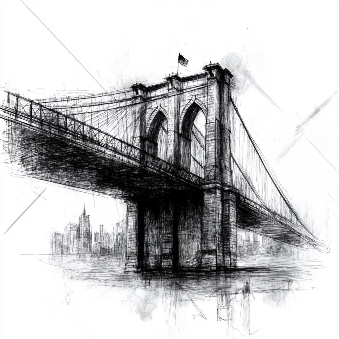BROOKLYN BRIDGE Sketch Digital Print | Sophisticated Art Prints | Wall ...