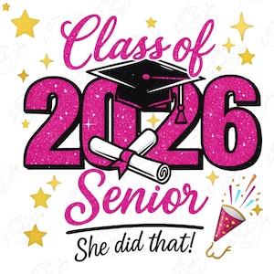 Class of 2026 Senior PNG Pink Glitter Graduation Design Digital ...