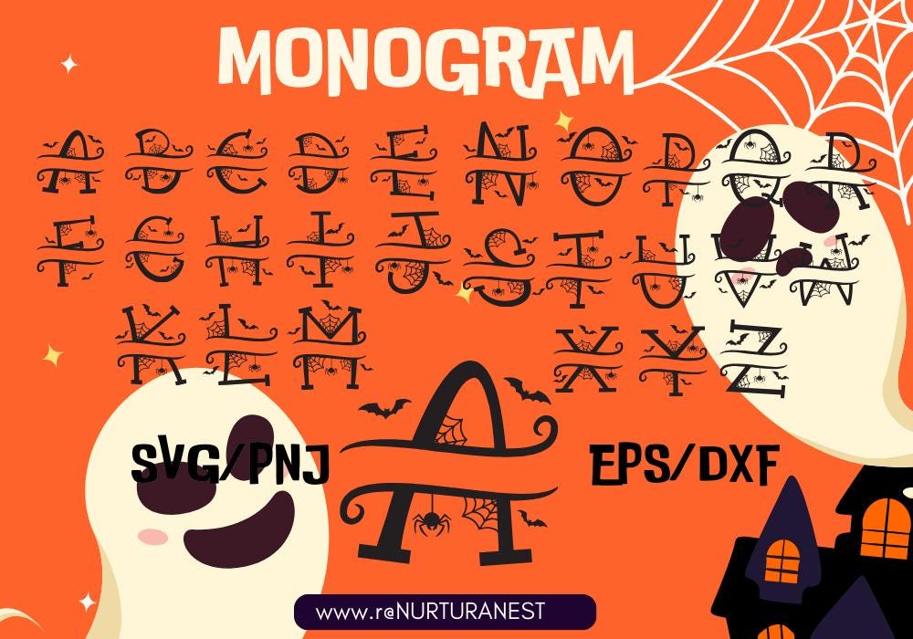 Halloween Alphabet Split Monograms SVG Bundle, Halloween Monogram Frame ...
