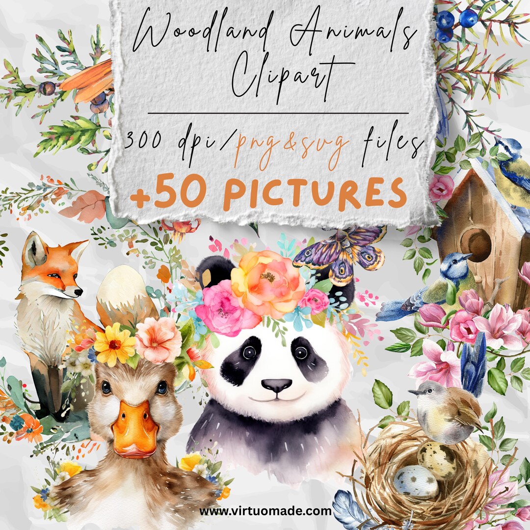 Woodland Animals Clipart, Watercolor Spring Forest Animals PNG, Forest ...