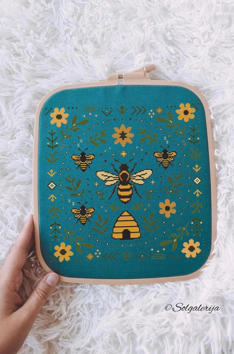 Summer Garden of Bees | Cross Stitch Pattern | Embroidery Chart | Primitive Sampler | Digital ...