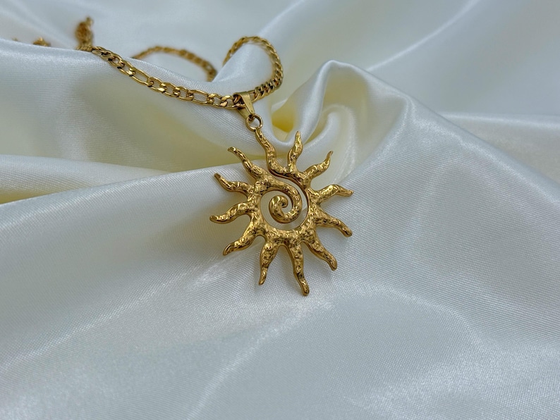 Sun Necklace: 18K Gold PVD Plated, 3D Spiral Pendant, Waterproof ...
