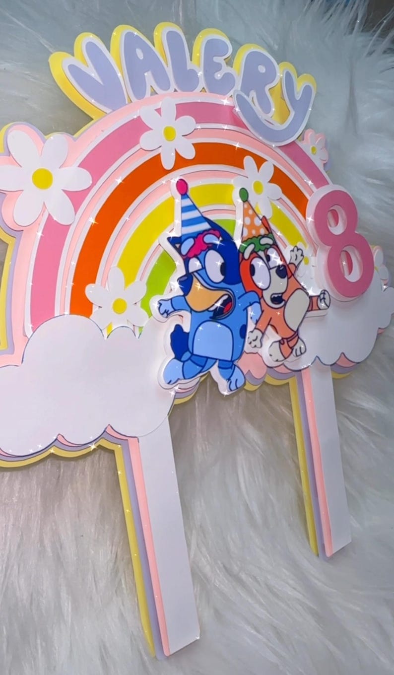 Plantilla De Cake Topper Bluey Arcoiris Creada En Silhouette Studio ...