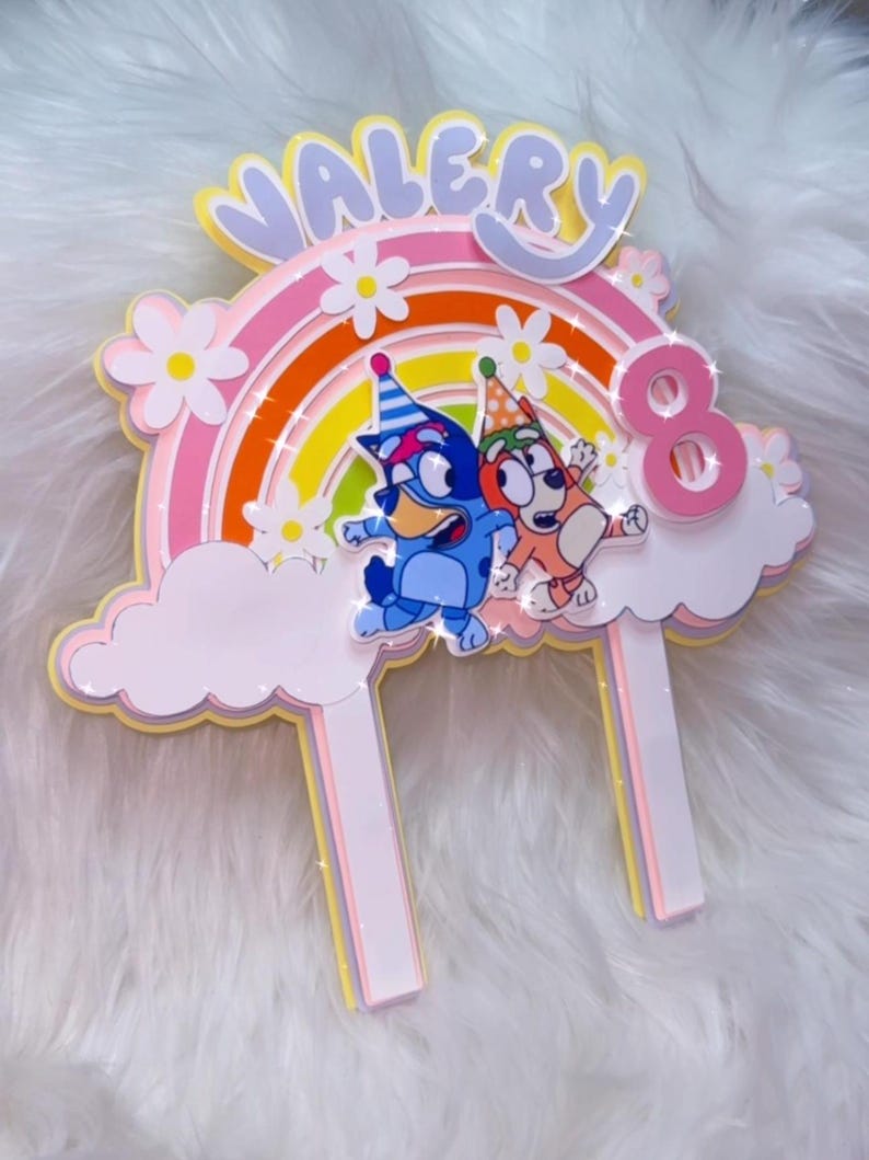 Plantilla De Cake Topper Bluey Arcoiris Creada En Silhouette Studio ...