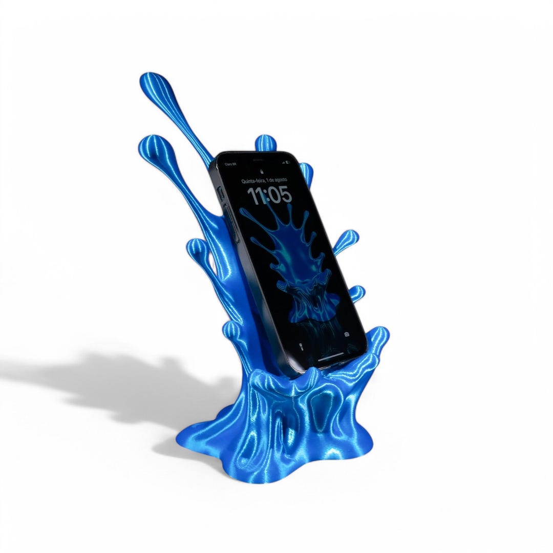 3D Printed Splash Themed Phone Stand-elegant Vibrant Blue Cell Phone ...