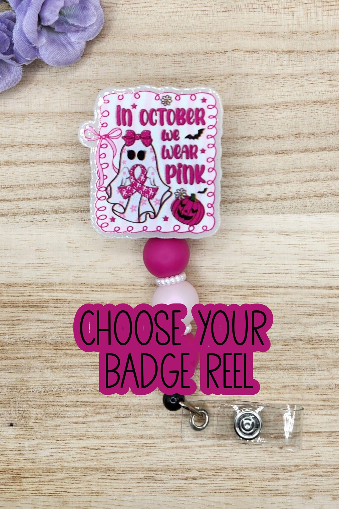 BREAST CANCER Awareness Beaded Badge Reel| ID Badge| Retractable ...