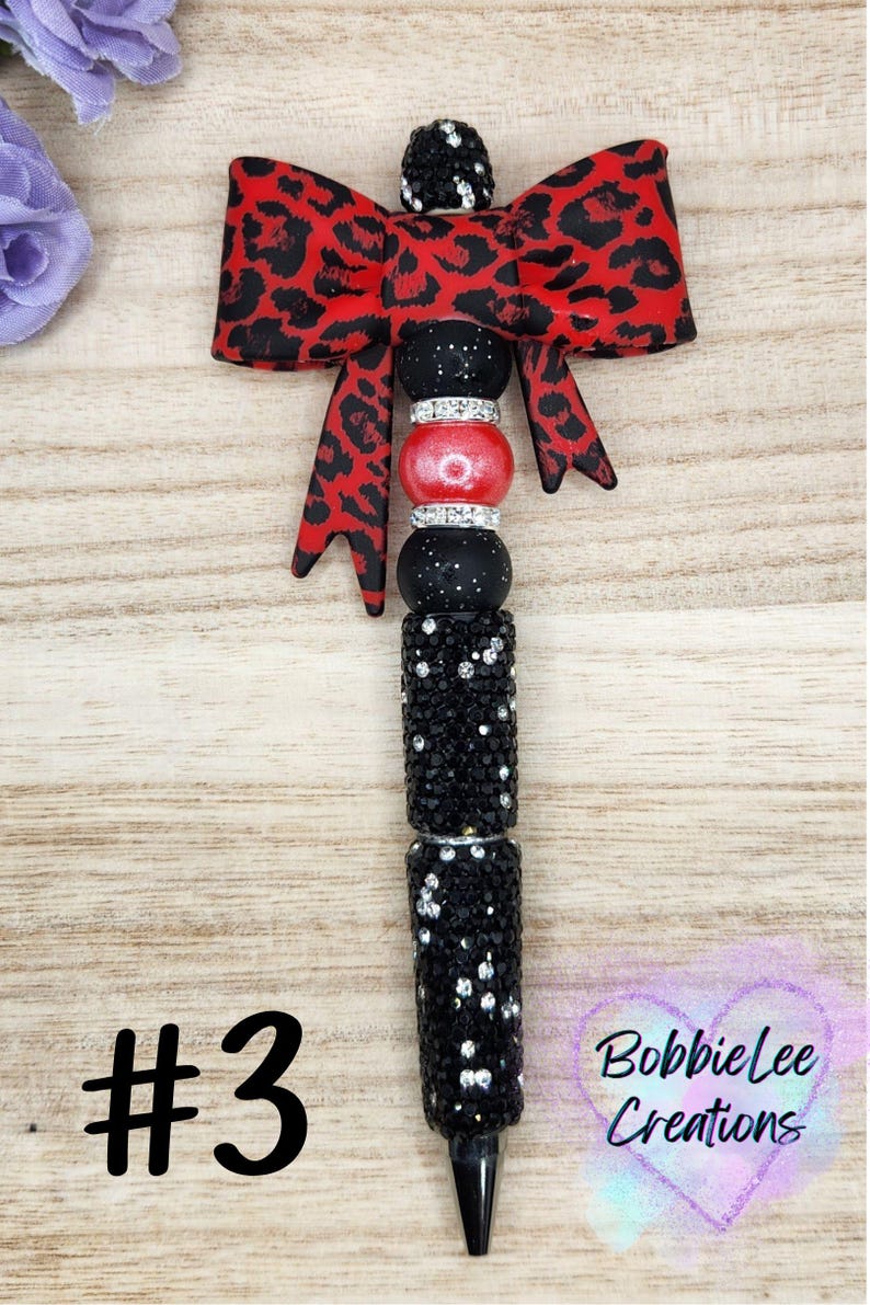 LARGE 3D Bows-leopard Print- Full Rhinestone Beaded Pen| Silicone and ...