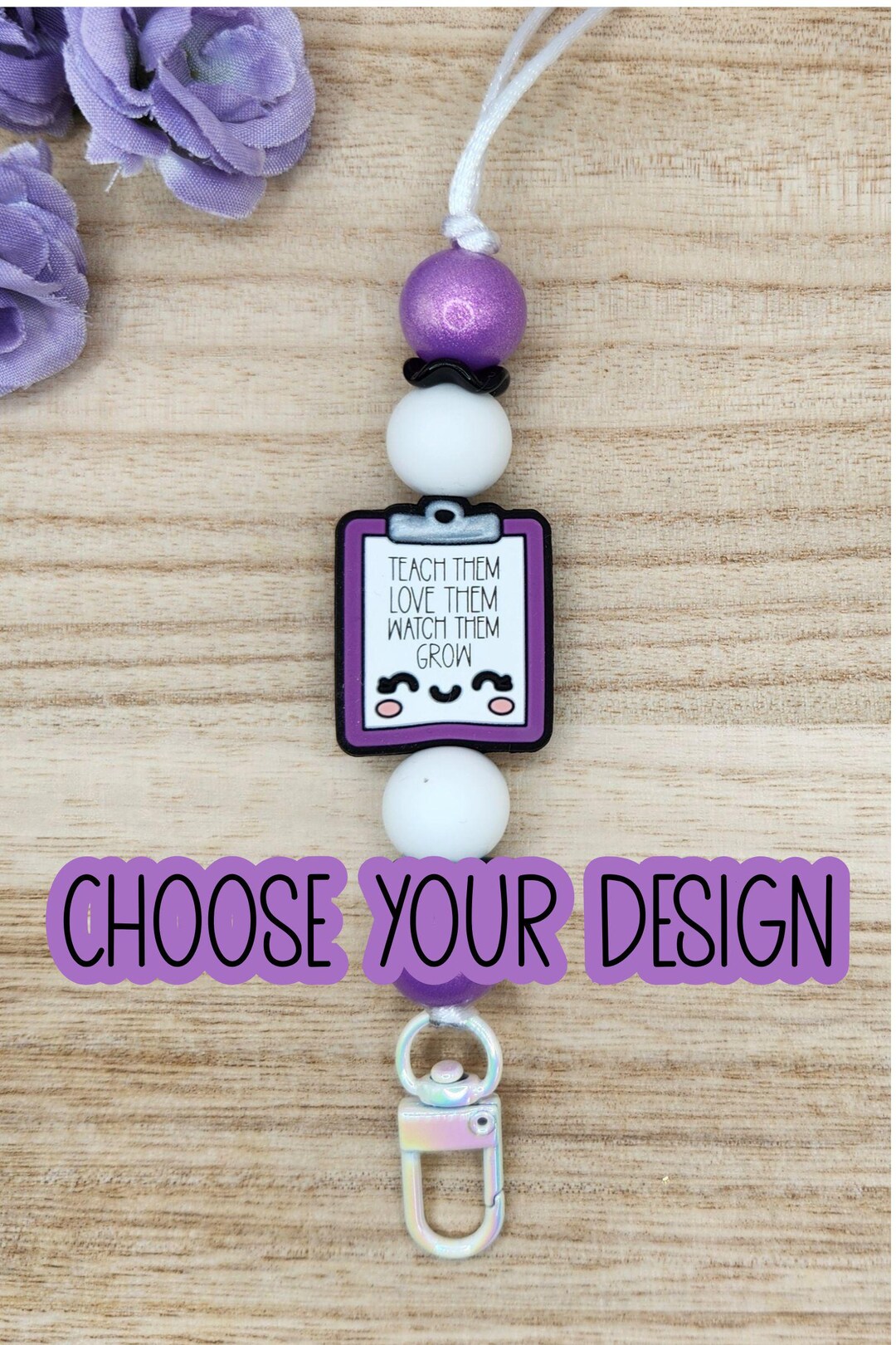 TEACHER Themed Beaded Lanyard| ID Holder| Breakaway Clasp| Silicone ...