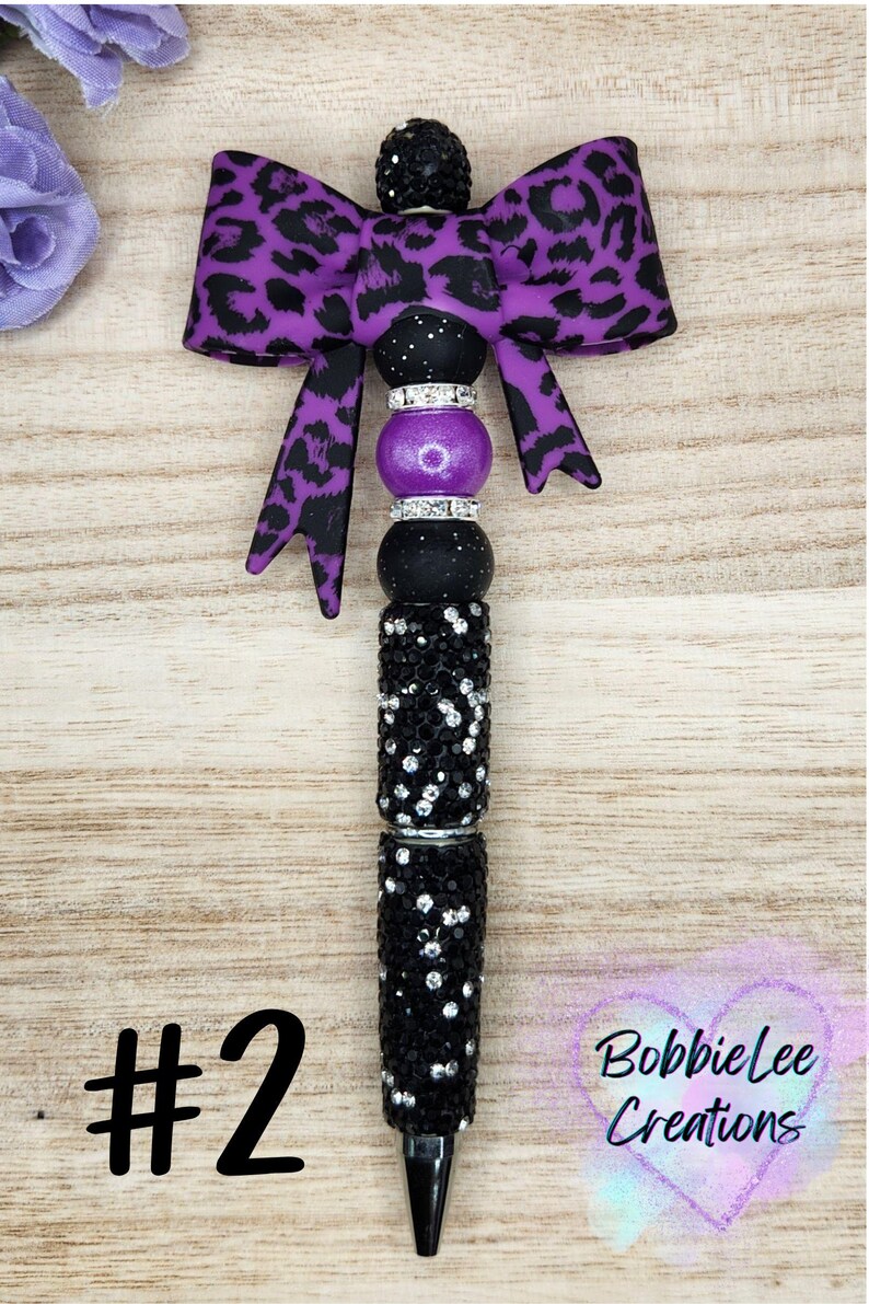 LARGE 3D Bows-leopard Print- Full Rhinestone Beaded Pen| Silicone and ...