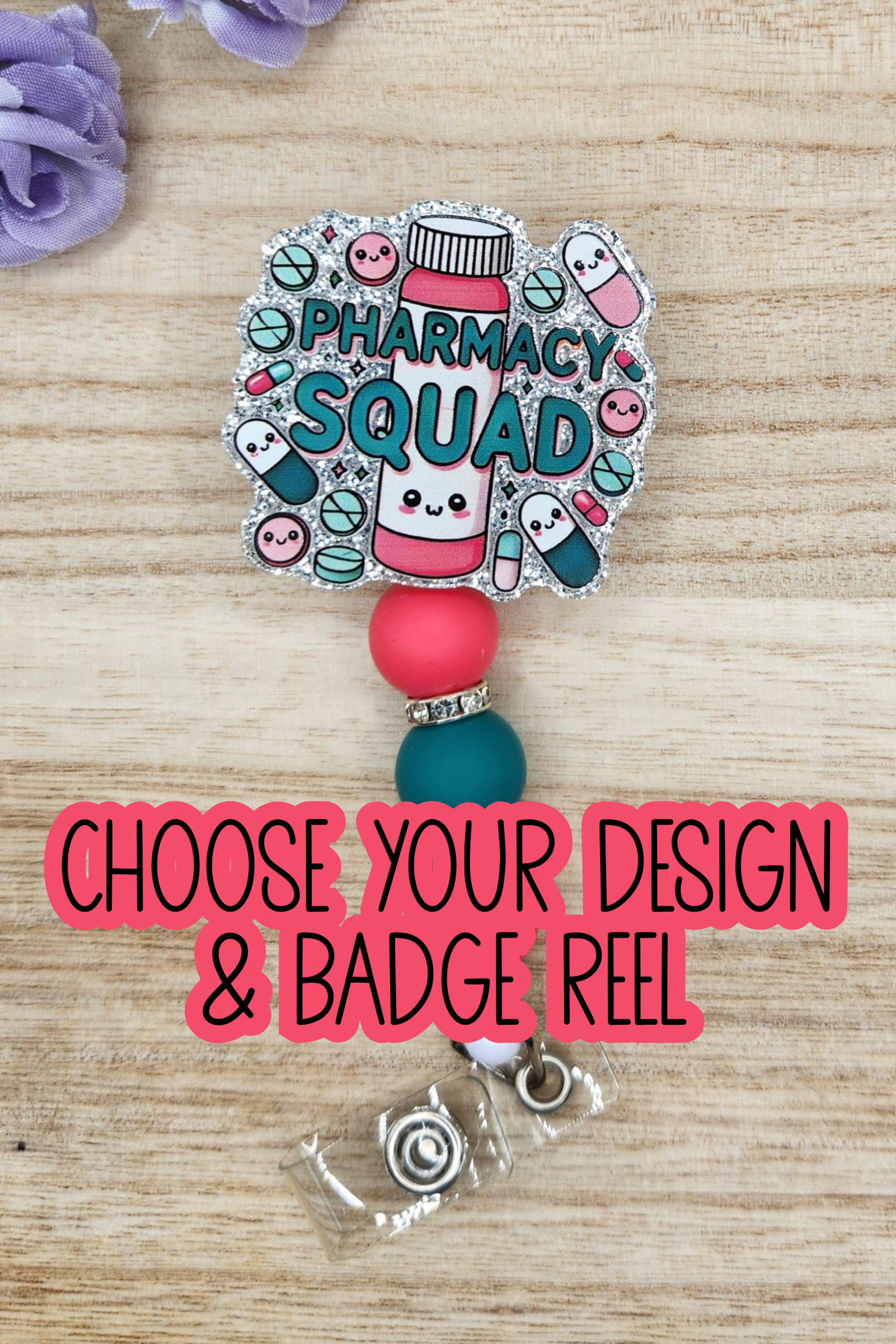 PHARMACY & MEDS Beaded Badge Reel| ID Badge| Retractable| Silicone Bead ...