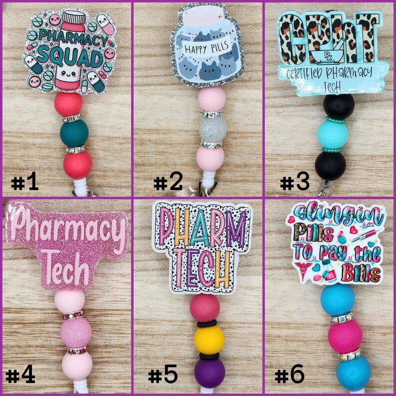 PHARMACY & MEDS Beaded Badge Reel| ID Badge| Retractable| Silicone Bead ...