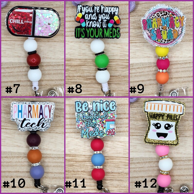 PHARMACY & MEDS Beaded Badge Reel| ID Badge| Retractable| Silicone Bead ...