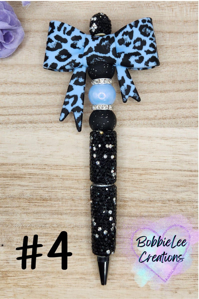 LARGE 3D Bows-leopard Print- Full Rhinestone Beaded Pen| Silicone and ...