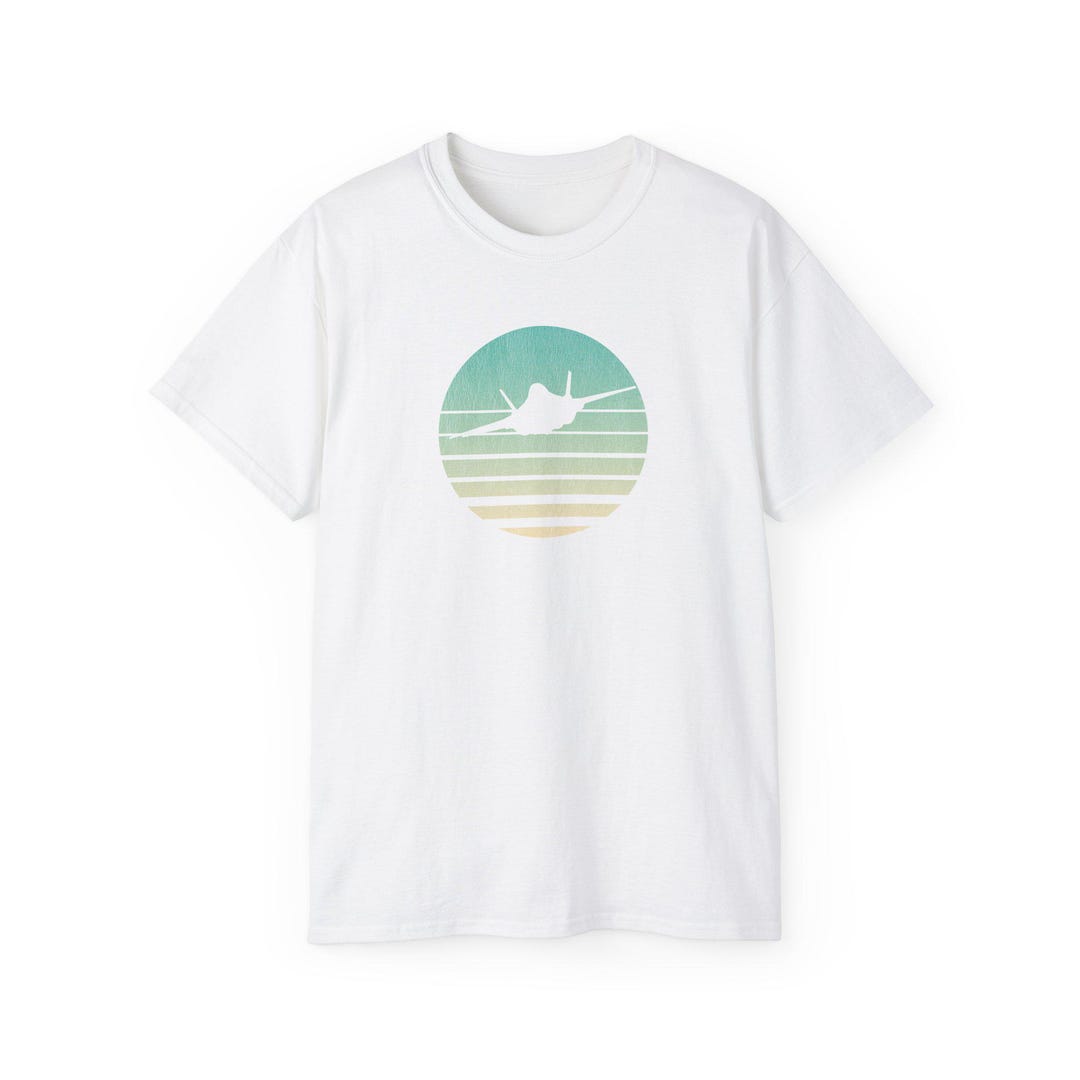 Retro Vaporwave F-35 Fighter Jet T-shirt, Distressed Sunset Graphic Tee ...
