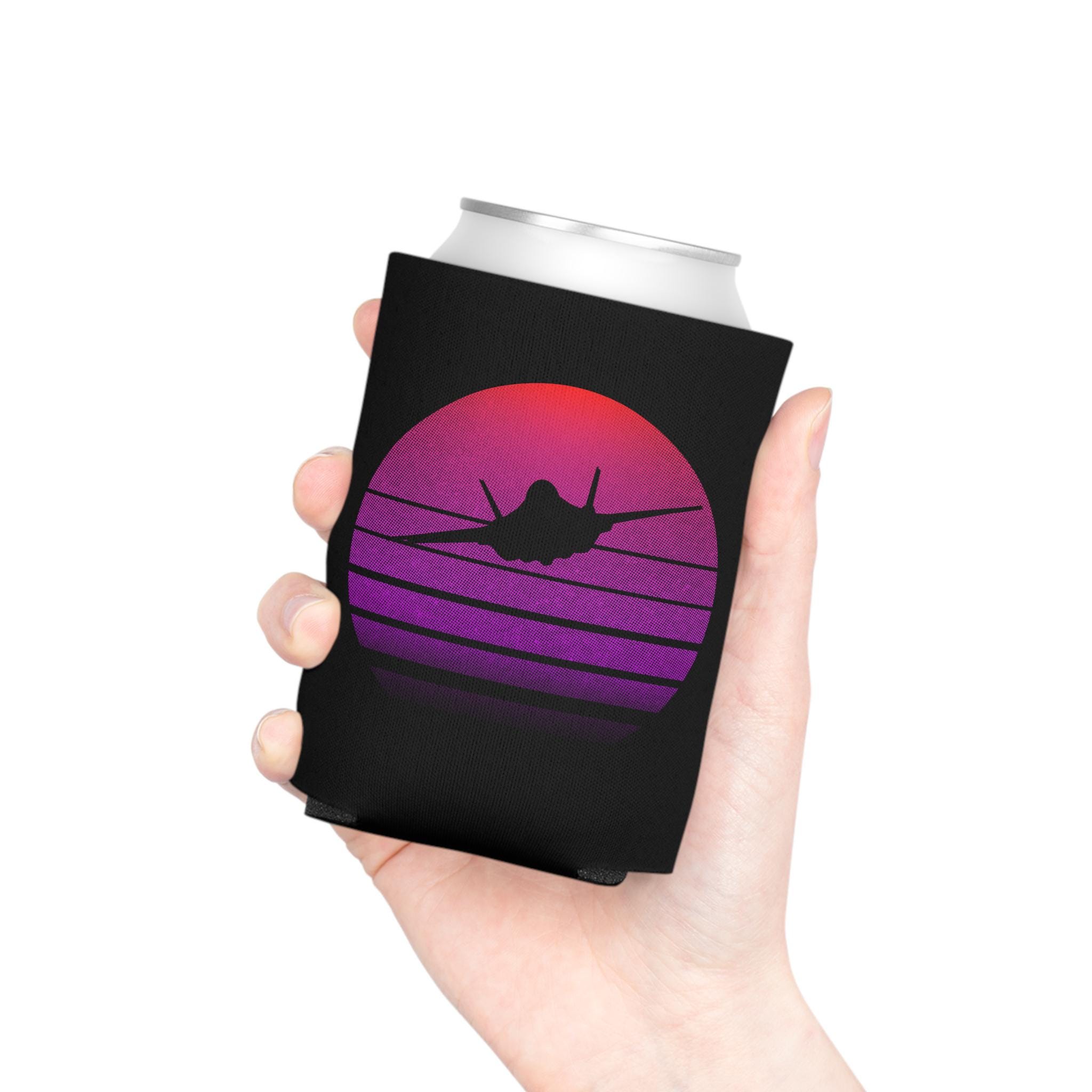 Retro Wave Beer Can Cooler - F-35 Fighter Jet Silhouette - Vaporware ...