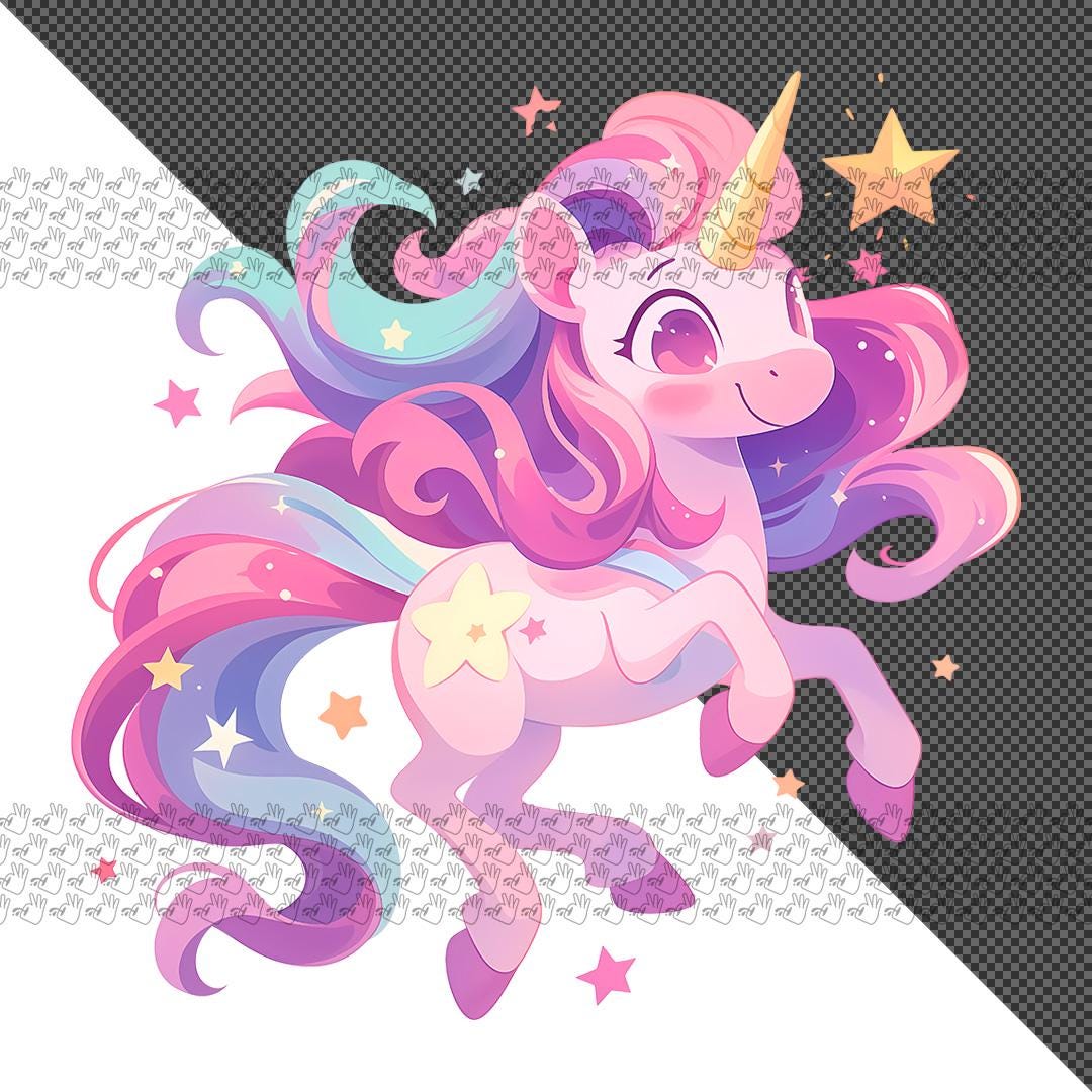 5 PNG Unicorn Clipart Bundle 1, Magical Pastel Unicorn Graphics, Cute ...
