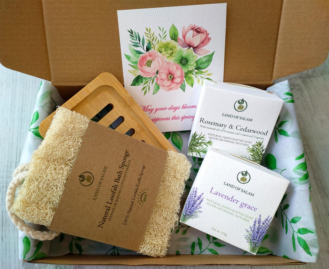 Natural Bath Gift Set - Handmade Soap Set With 2 Natural Soap, Loofah ...