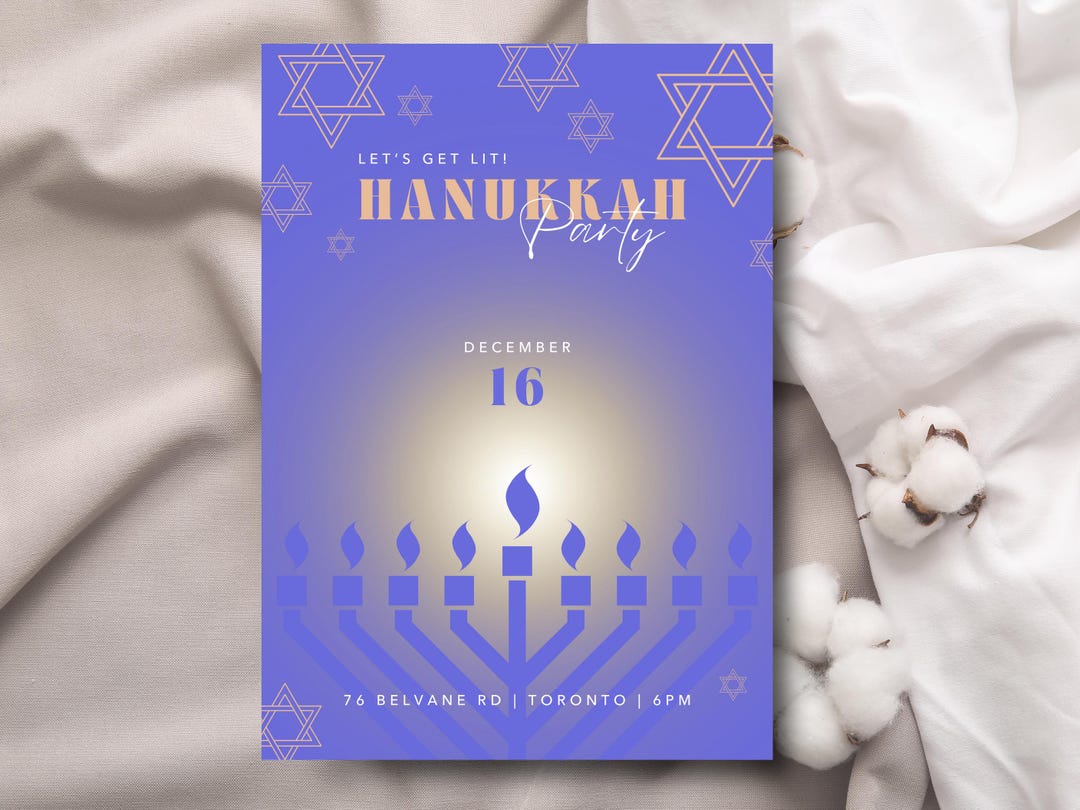 Hanukkah Invitation Template, Editable Download Let's Get Lit Hanukkah ...