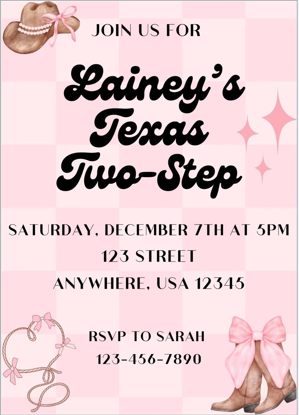 Texas Two Step Invitation Template, 2nd Birthday Party, Cowgirl ...