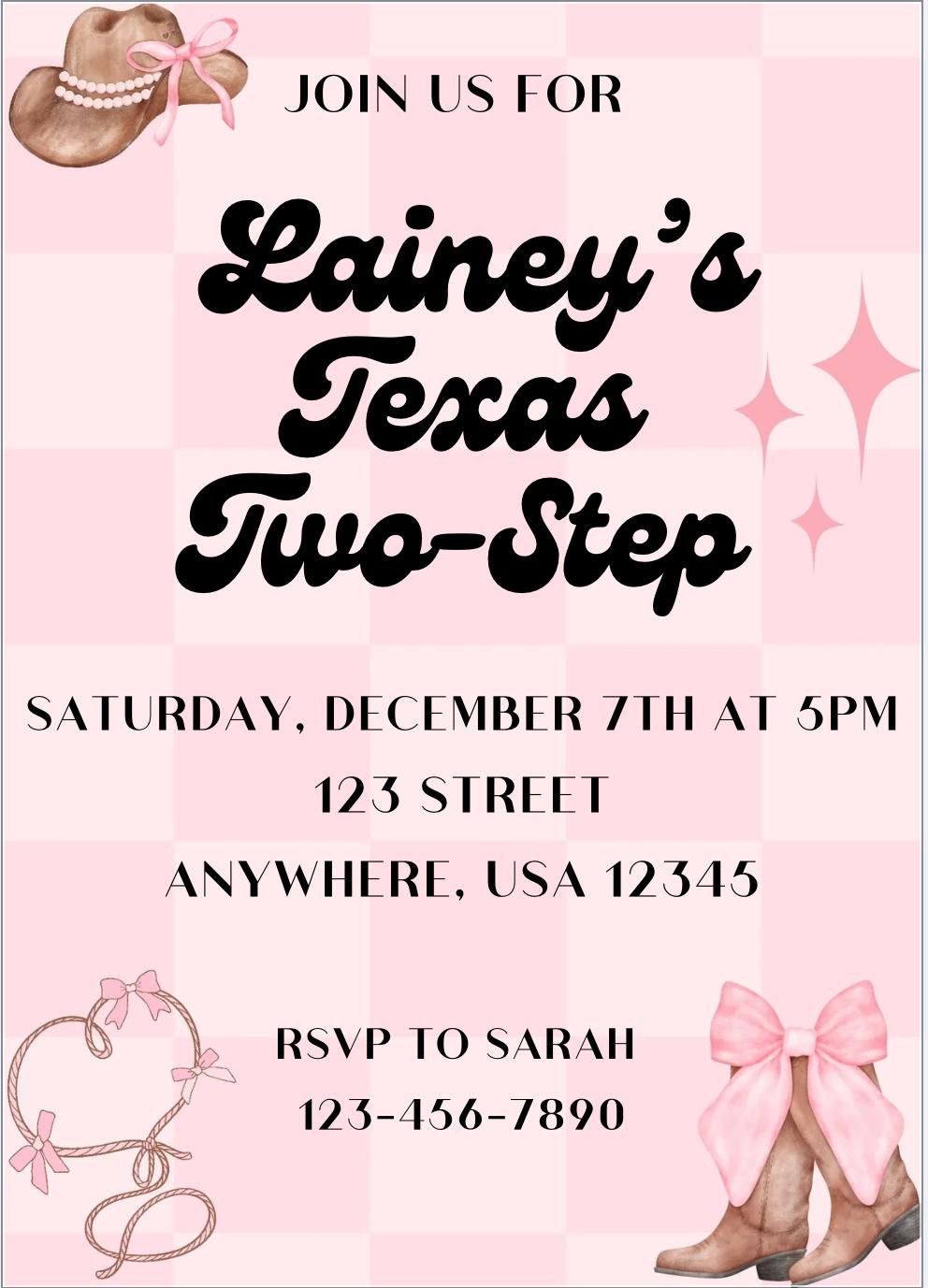 Texas Two Step Invitation Template, 2nd Birthday Party, Cowgirl ...
