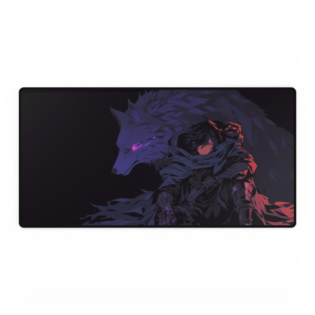 Desk Mats, Mage and His Wolf Design, Gaming Mouse Pad, Office Desk ...