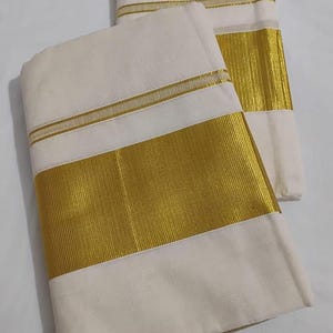 Traditional Kerala Mundum Neriyathum Set Mundu With Golden Kasavu ...