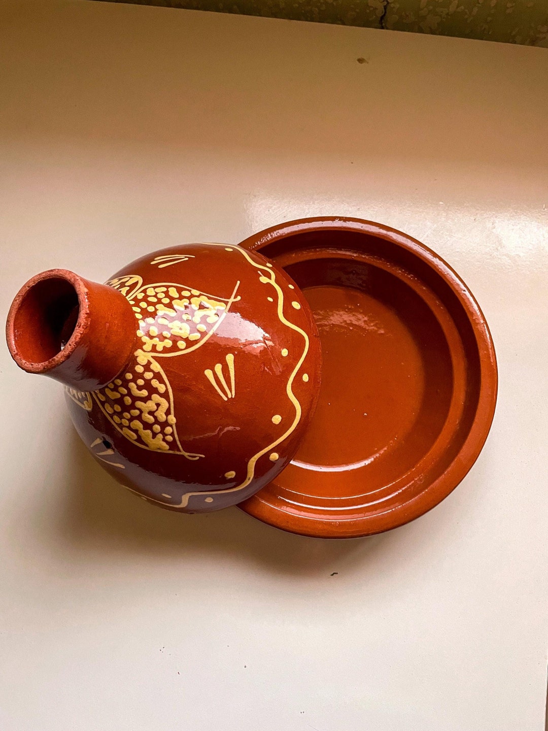 Authentic Moroccan Cooking Tajine With Yellow Amazigh Patterns ...